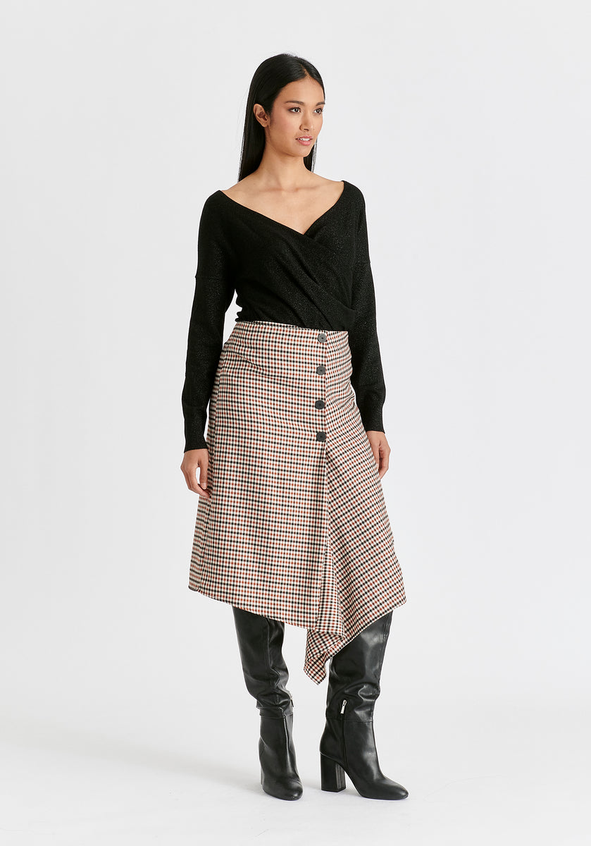 Draped Check Skirt in Red, White and Black | Skirts – Paisie