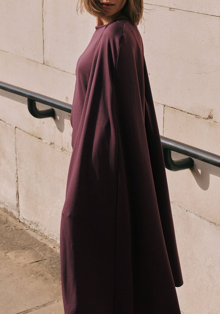 Cape Sleeves Dress with Waist Details in Midnight Plum | Dresses – Paisie
