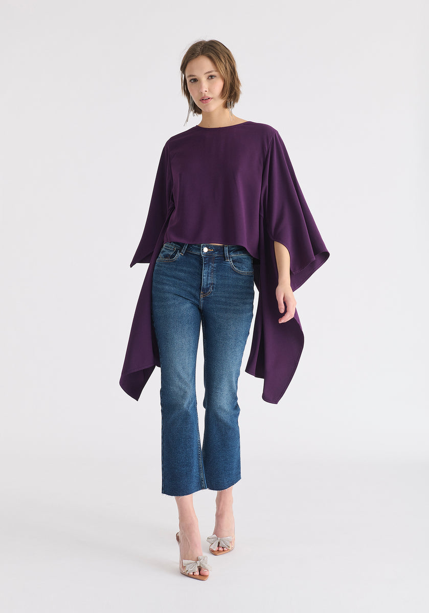 Round Neck Cape Top in Midnight Plum | Tops – Paisie