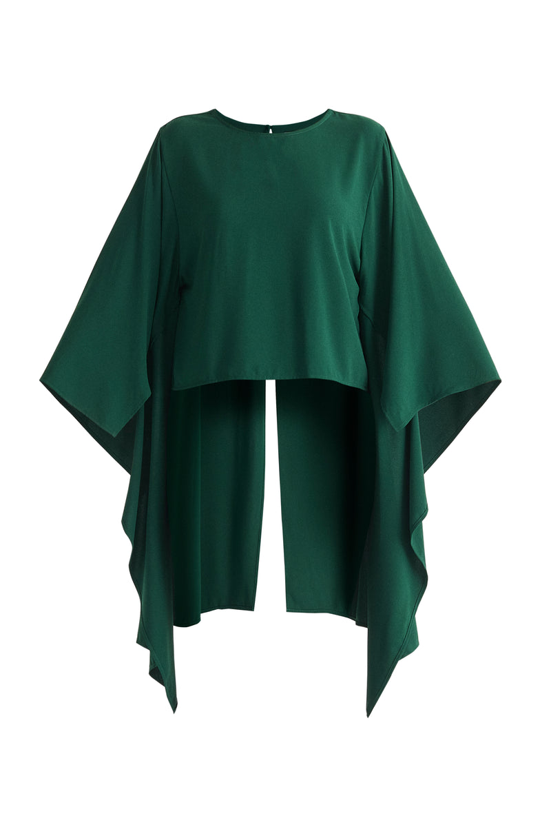 Round Neck Cape Top in Dark Green | Tops – Paisie