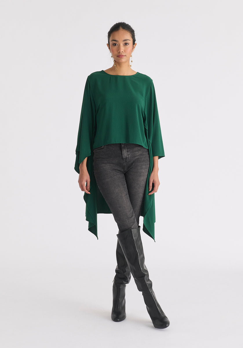 Round Neck Cape Top in Dark Green | Tops – Paisie