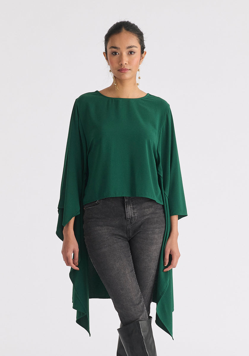 Round Neck Cape Top in Dark Green | Tops – Paisie
