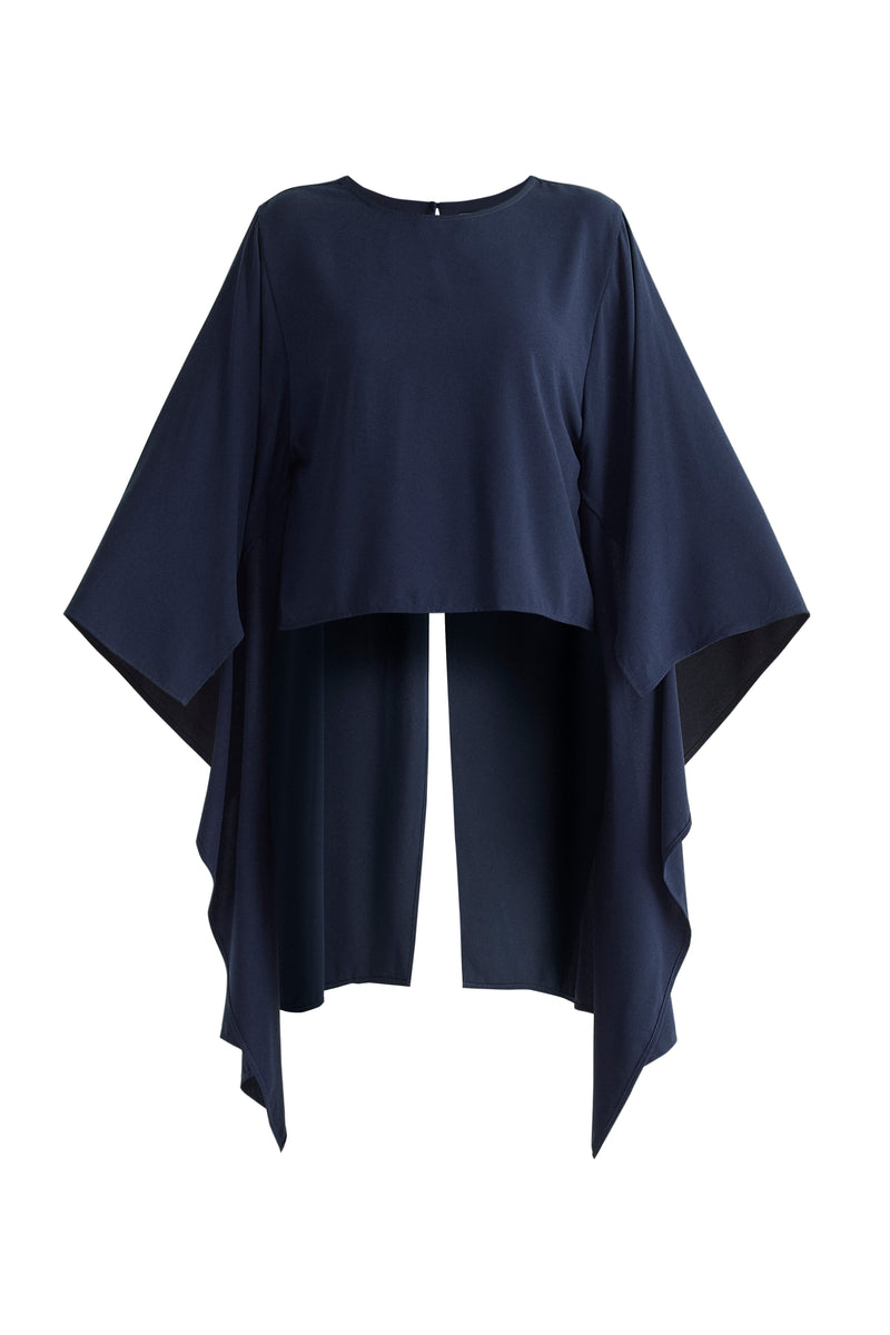 Round Neck Cape Top in Navy | Tops – Paisie