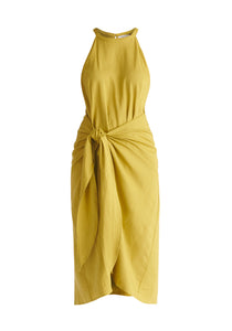 Linen Blend Waist Tie Dress in Olive | Dresses – Paisie