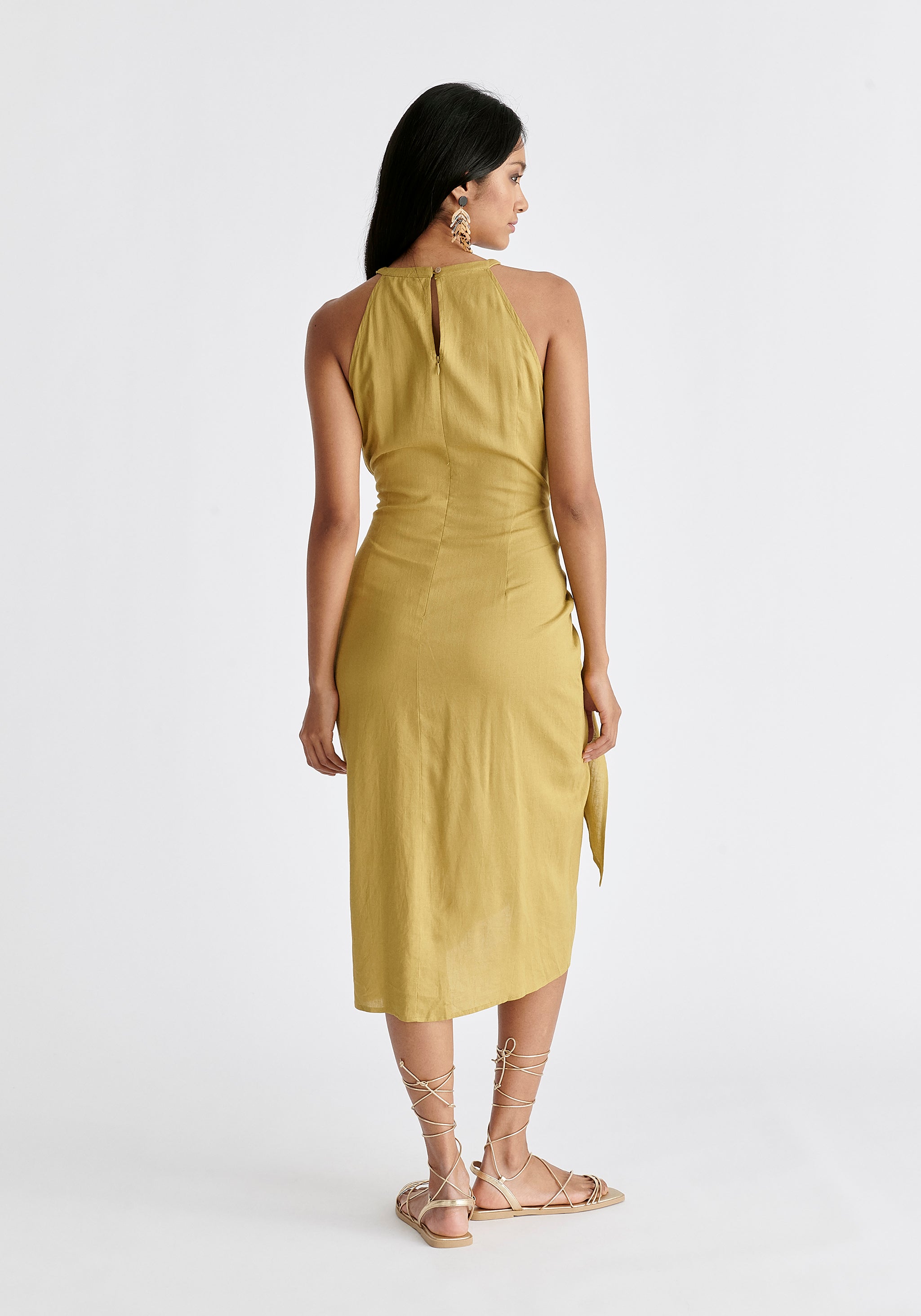 Linen Blend Waist Tie Dress in Olive | Dresses – Paisie