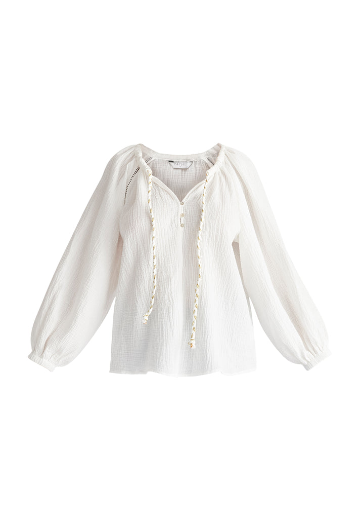 Cheesecloth Peasant Blouse in White | Tops | Paisie