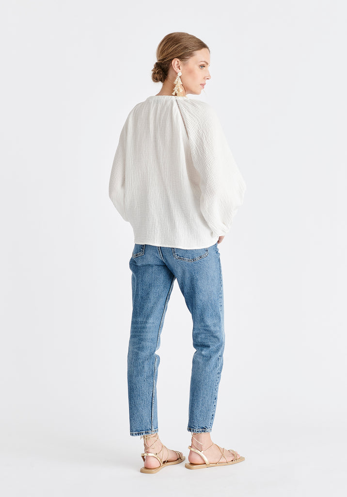 Cheesecloth Peasant Blouse in White | Tops | Paisie