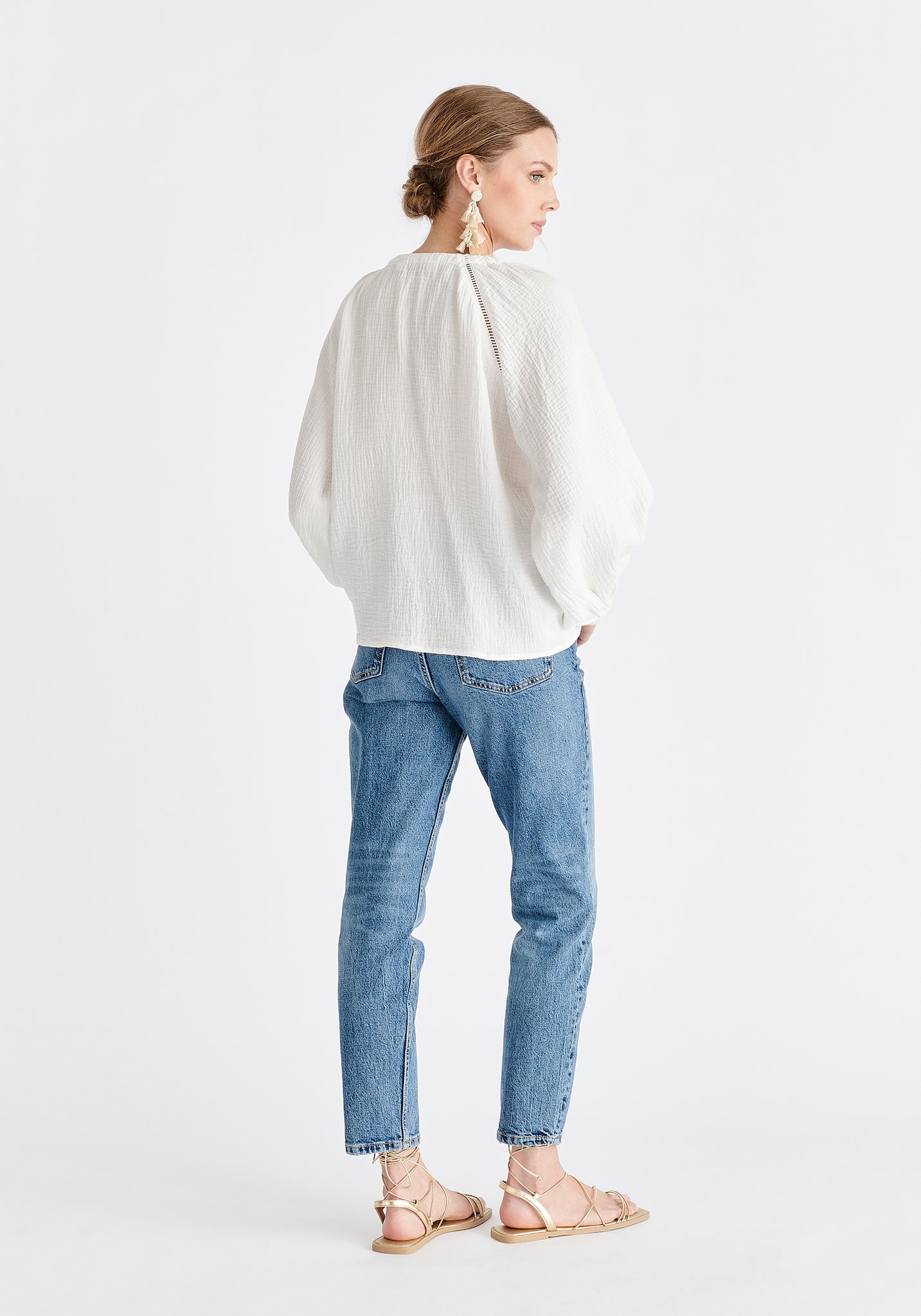 Cheesecloth Peasant Blouse in White | Tops | Paisie