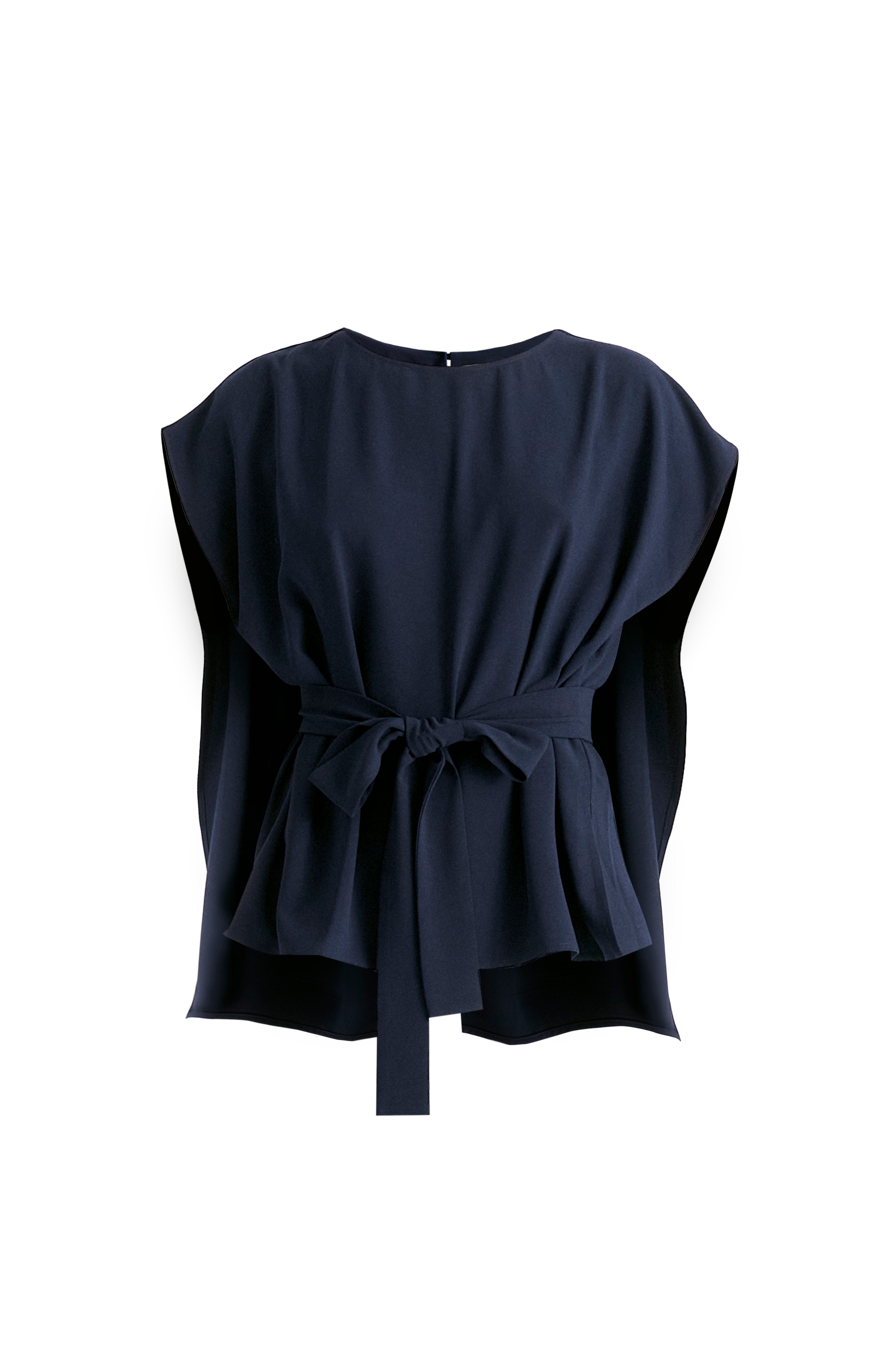 Round Neck Cape Top with Belt in Navy | Tops – Paisie