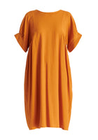 Relaxed Fit Dress with Back Bow Detail in Ochre Yellow | Dresses – Paisie