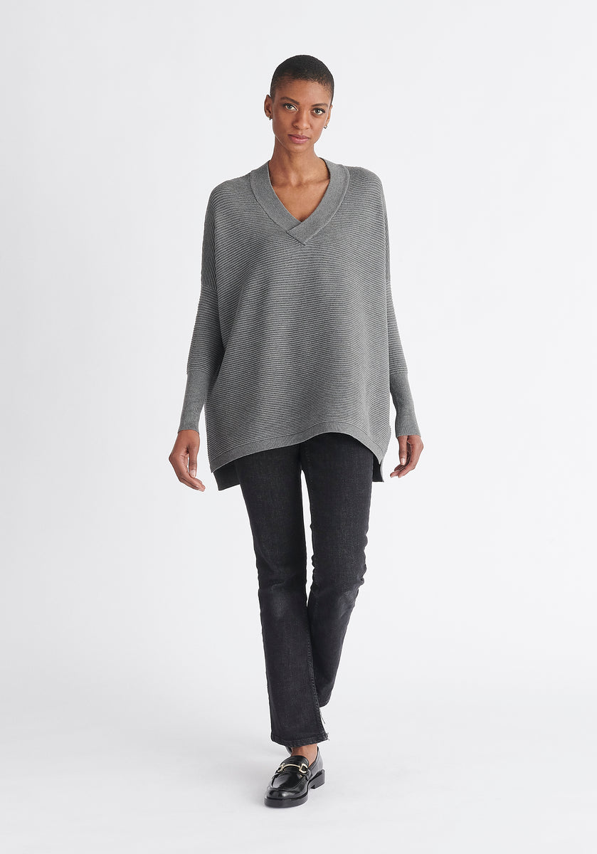 Paisie V-Neck Ribbed Jumper in Grey | Knitwear