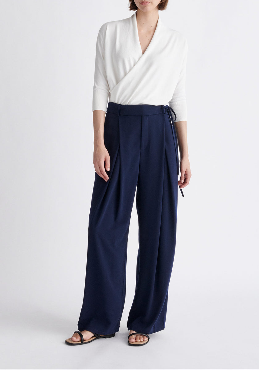 Cropped Sleeve Knitted Wrap Top in White | Knitwear – Paisie